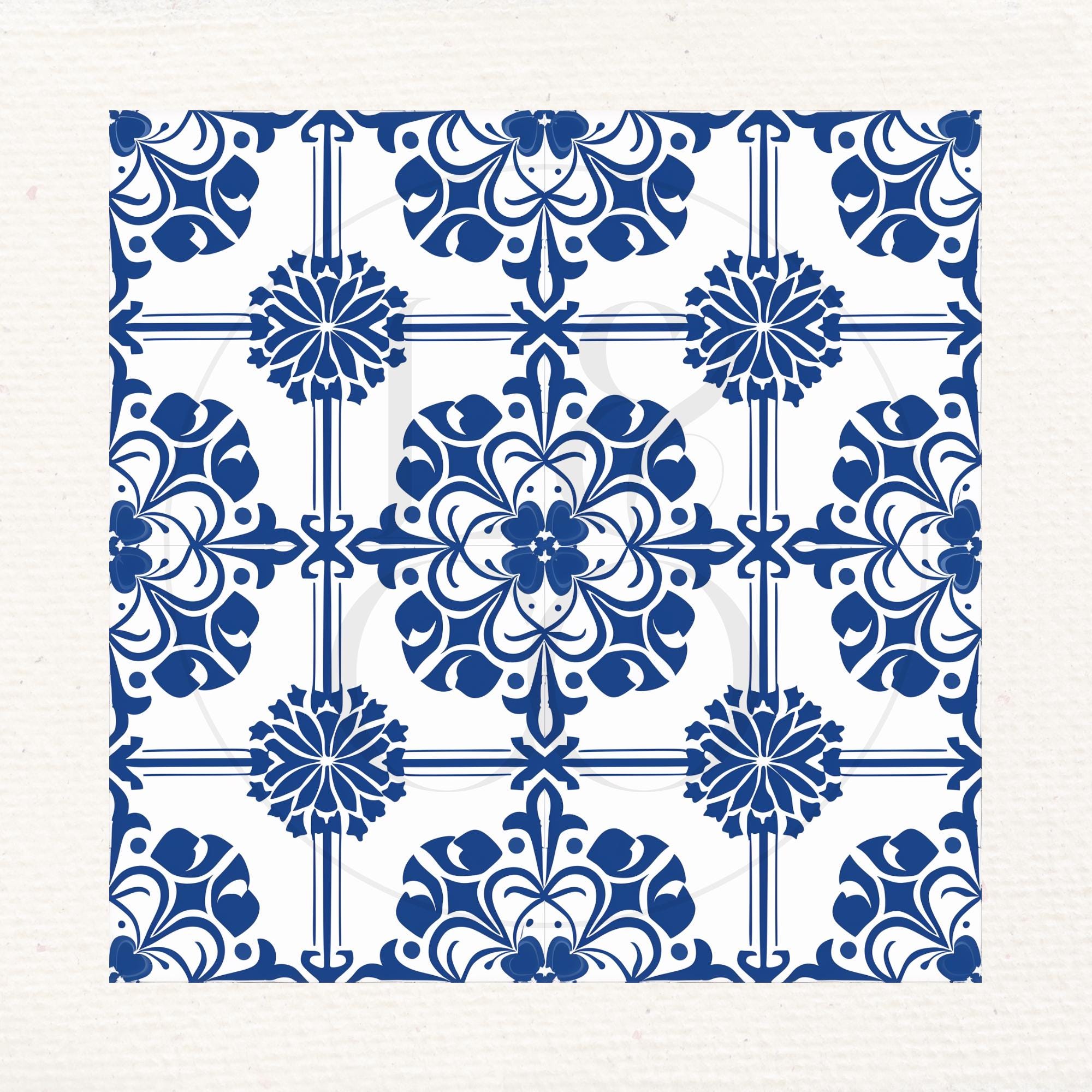 Blue & White Greek Tile Clipart: Watercolour Mediterranean Patterns ...