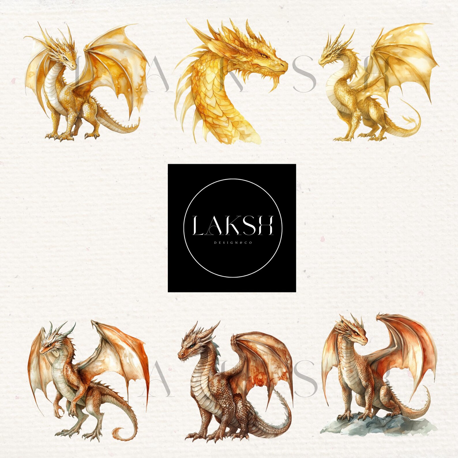 18 Dragon Clip Art Collection | Black, Gold, Bronze Dragons | Mystical ...