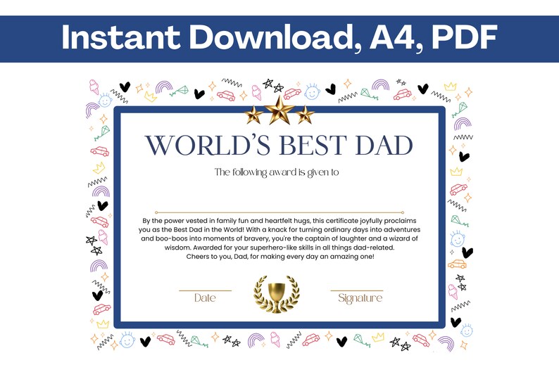 World's Best Dad Certificate | Father's Day Certificate | Instant ...