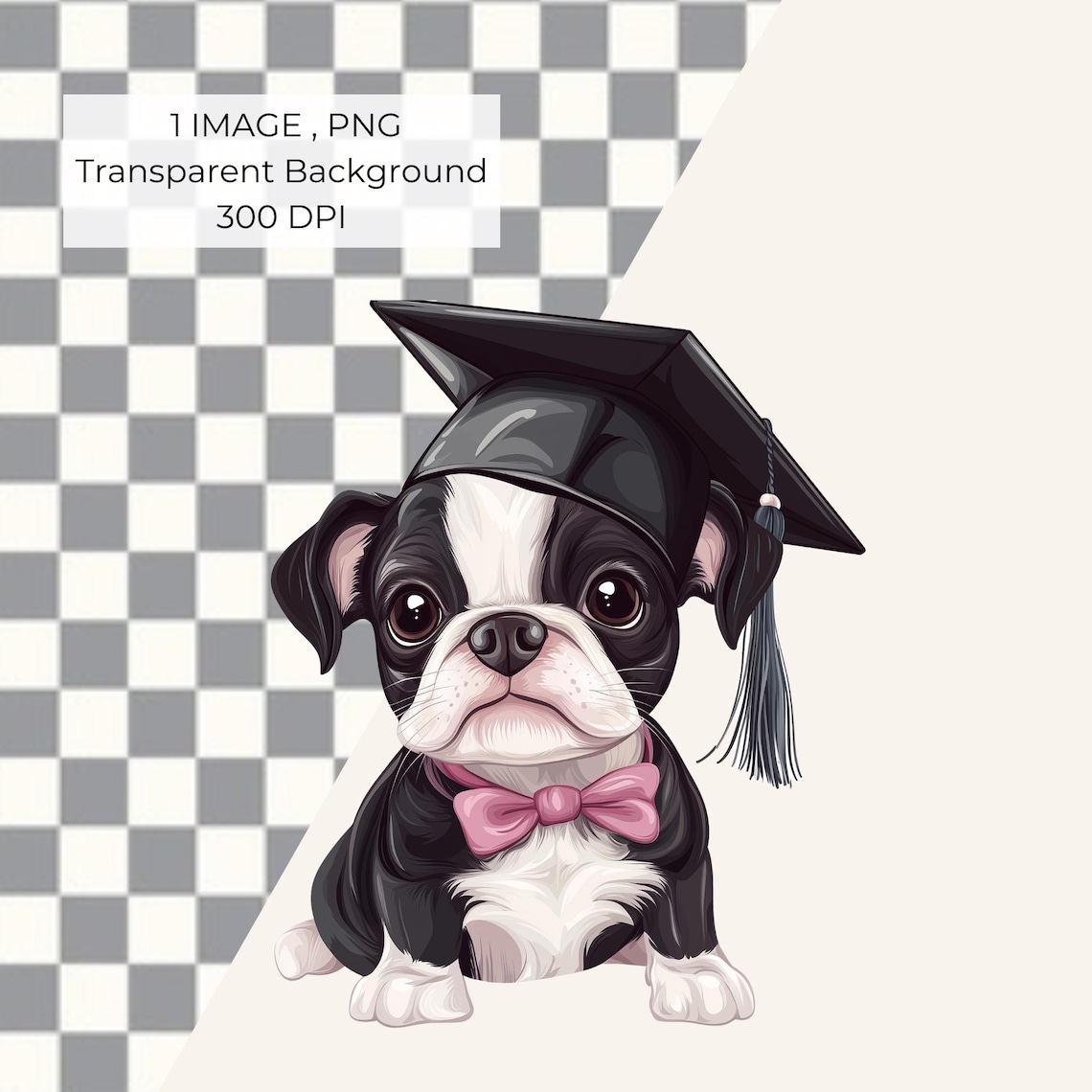 Pug Graduation Clipart – Cute Dog in Cap & Bow Tie PNG | Pet Graduation ...