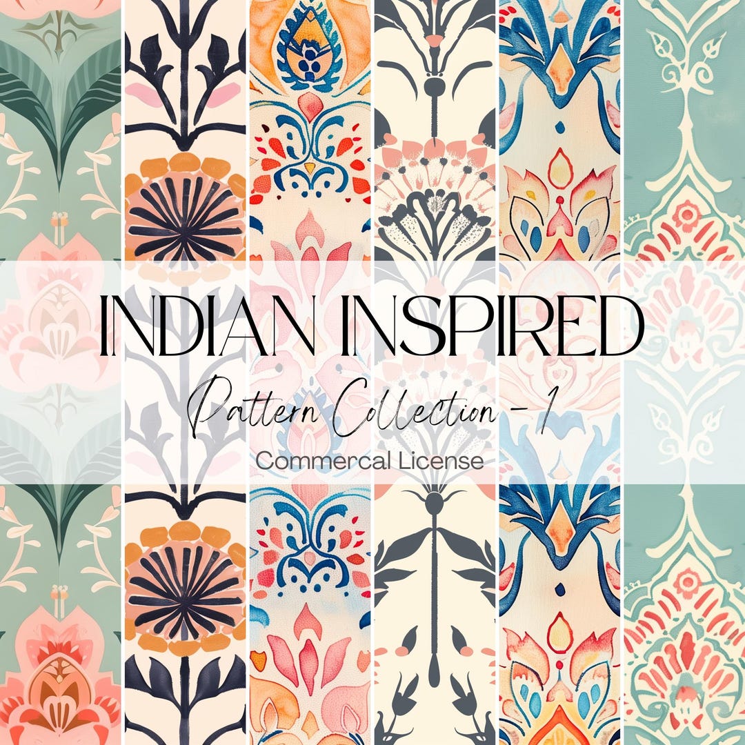 20 Indian Inspired Tile Digital Paper Indian Background, Green and Pink ...
