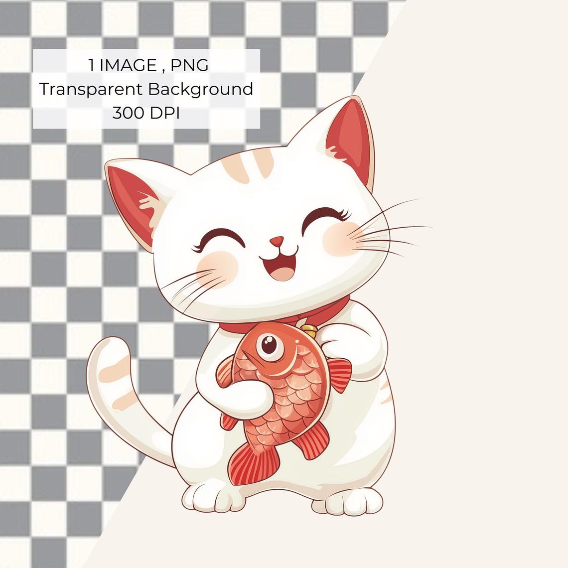 Kawaii Cat Clipart – Cartoon Kitty With Fish, Kids Decor (PNG) - Etsy