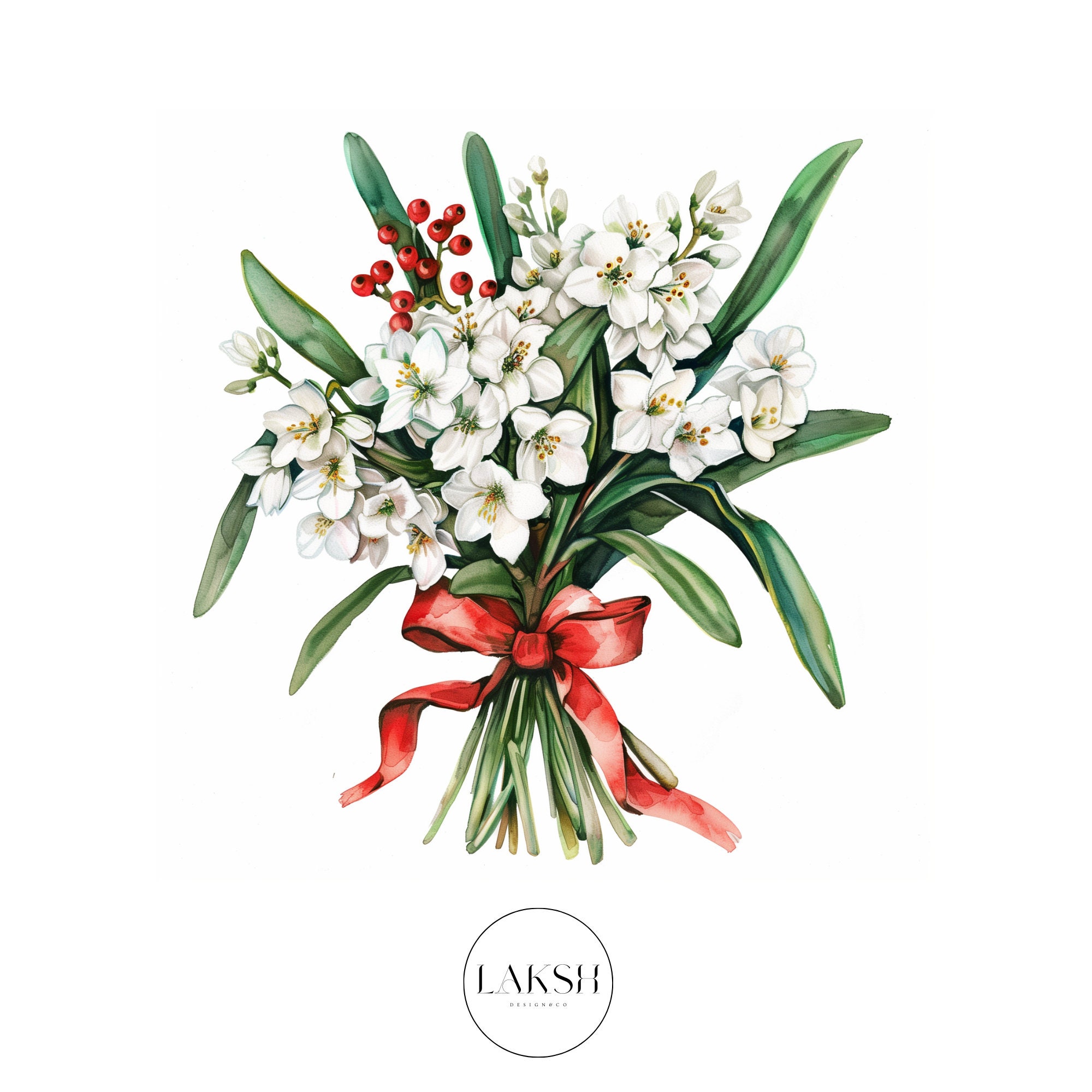 December Birth Flower Watercolor Clip Art | Paperwhites & Holly (300 ...