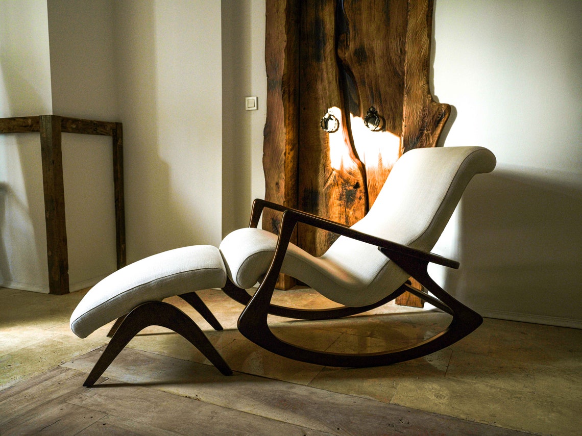 Walnut Wood Rocking Chair, Chair White and Brown Chair, Handmade ...