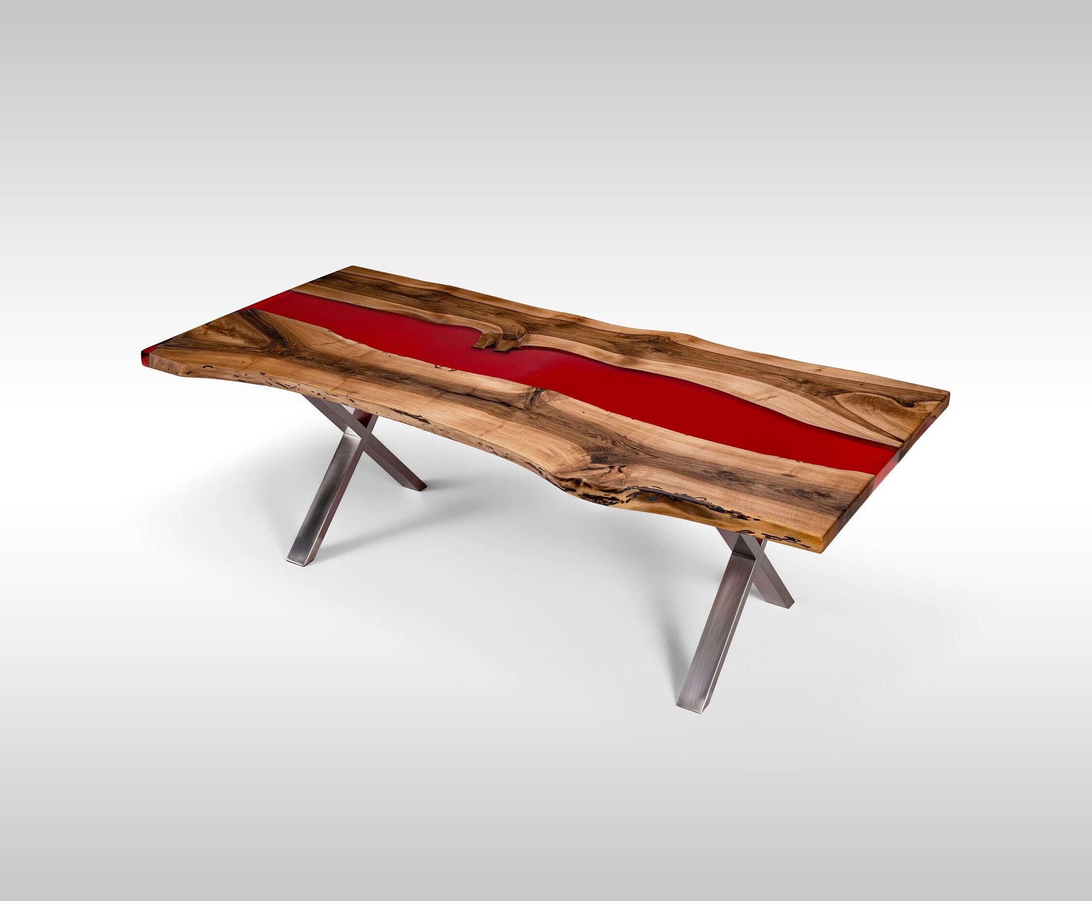 Red Epoxy Walnut Table, Living Room Table, Custom Live Red Epoxy Resin ...