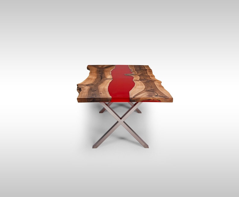 Red Epoxy Walnut Table, Living Room Table, Custom Live Red Epoxy Resin ...