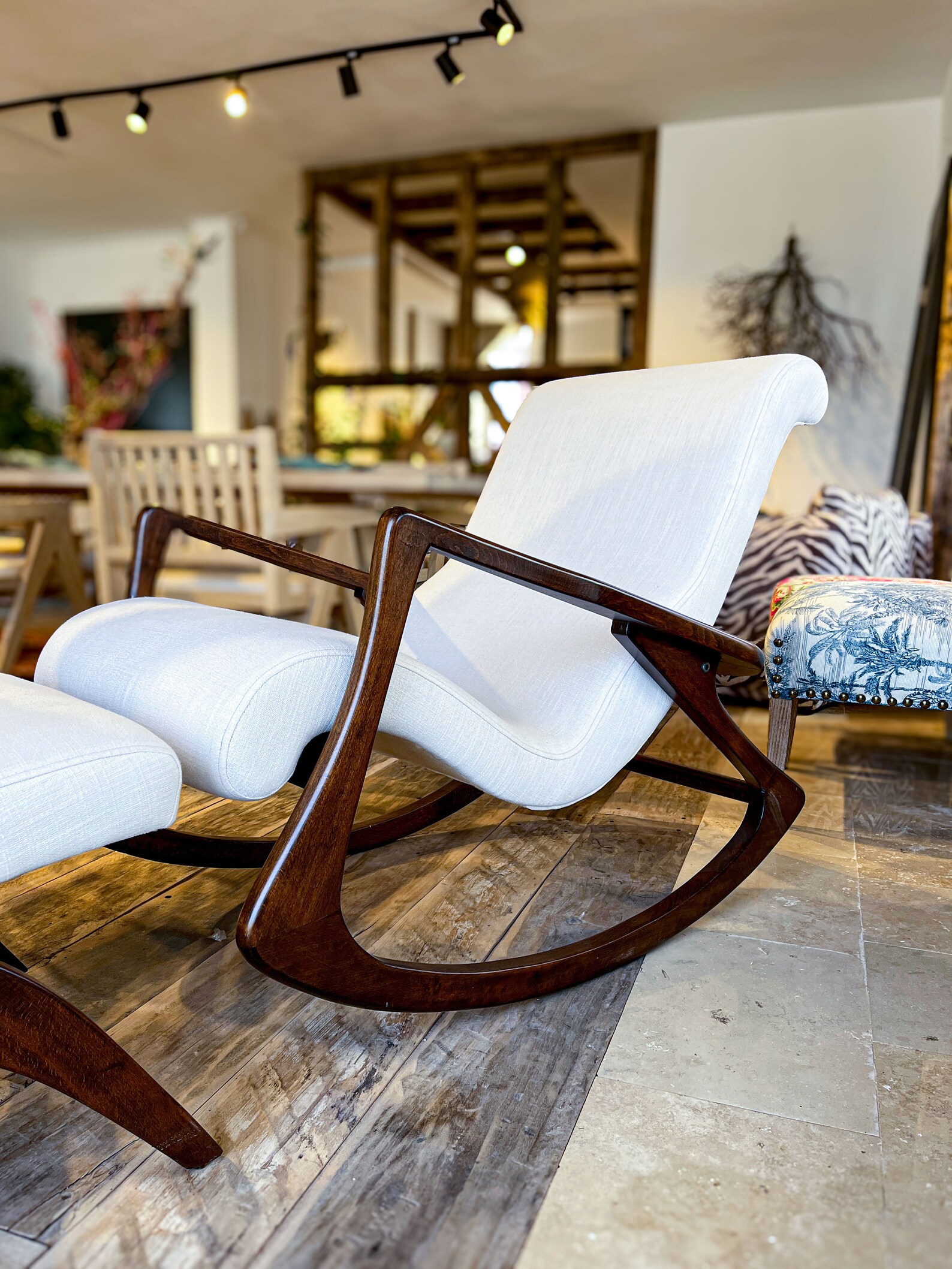 Walnut Wood Rocking Chair, Chair White and Brown Chair, Handmade ...