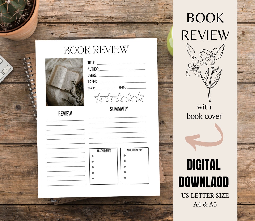 Book Review Printable, Digital Download, Book Cover, PDF Download ...