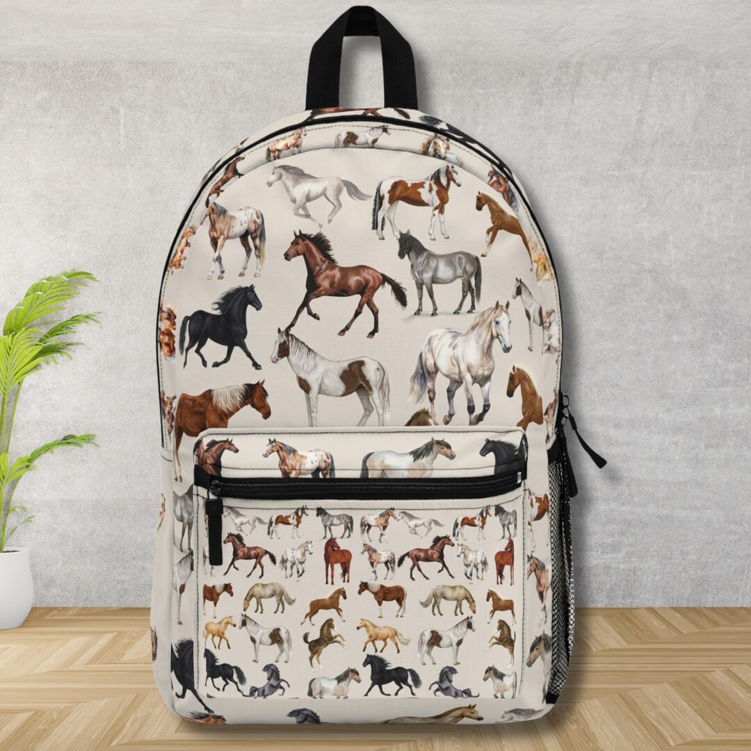 Beige Horse Backpack, Equestrian Bag for Kids, Stylish Back to School ...