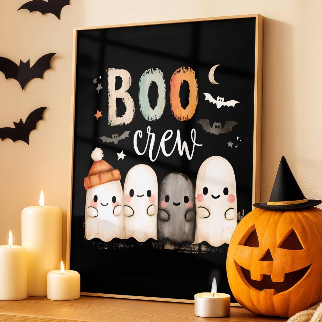 Halloween Wall Art Printable Boo Crew Ghost Print, Spooky Cute Wall Art ...