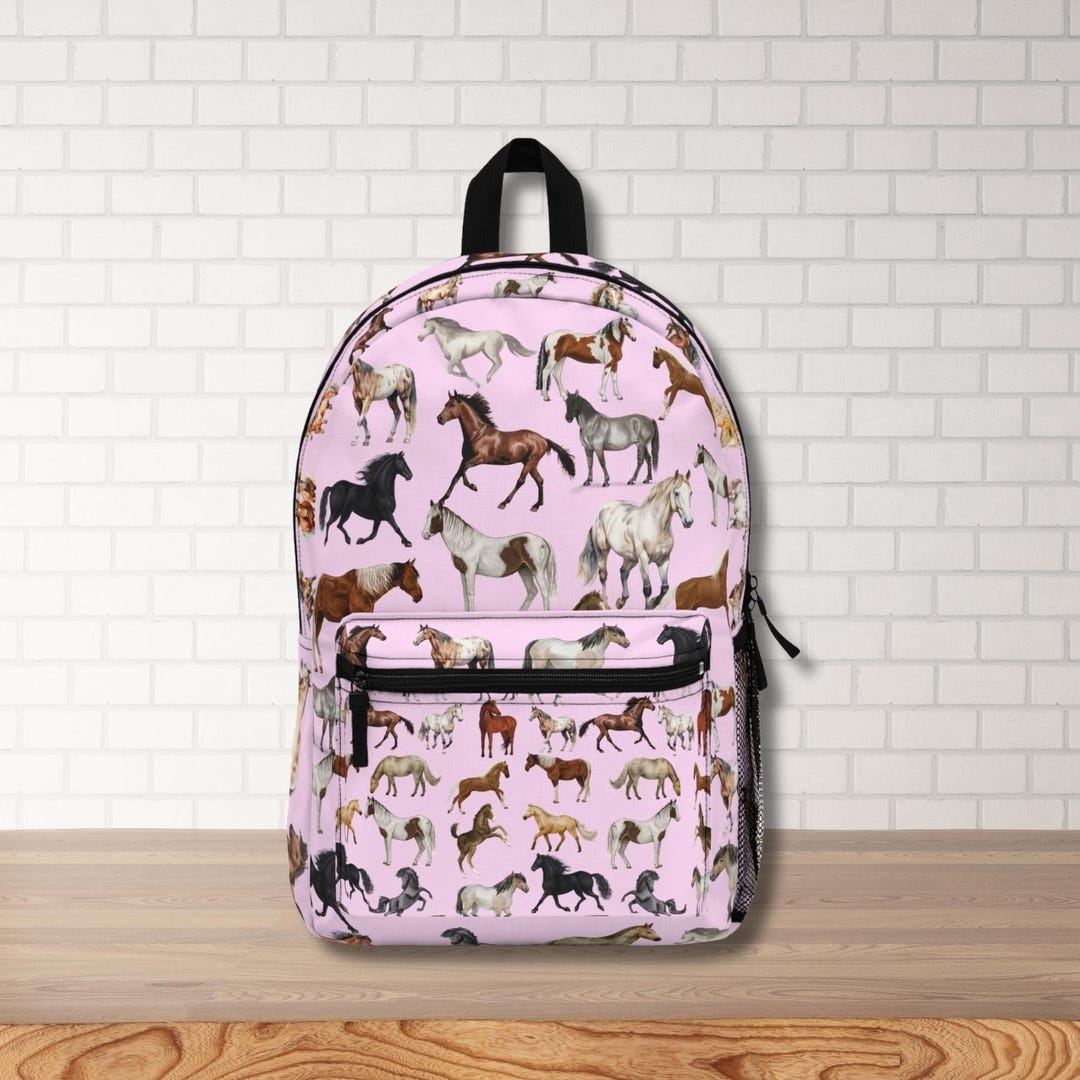 Pink Horse Backpack, Equestrian School Bag, Western Horse Print Bookbag ...