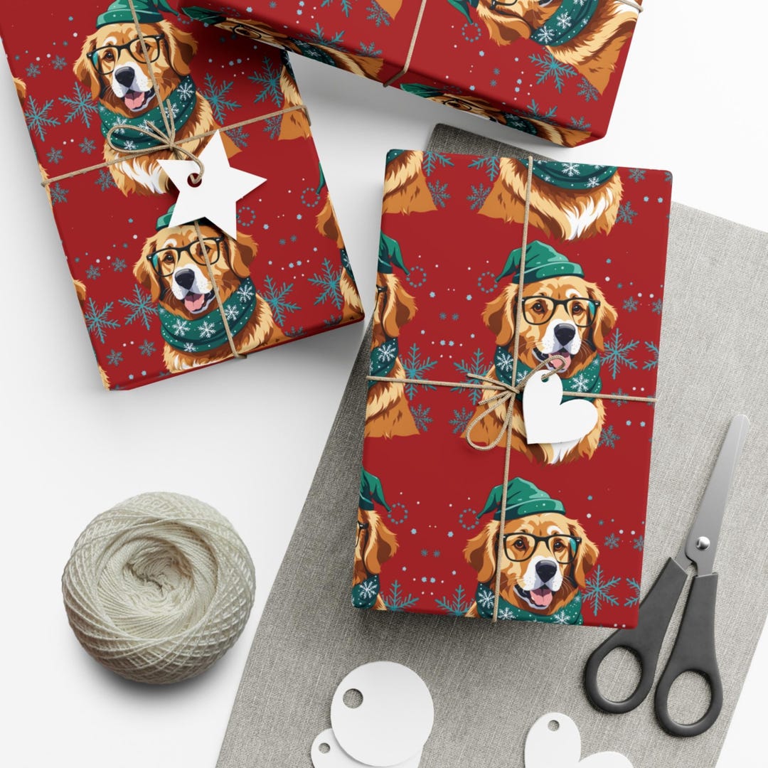 Golden Retriever Christmas Gift Wrap – Dog Wrapping Paper for Pet ...