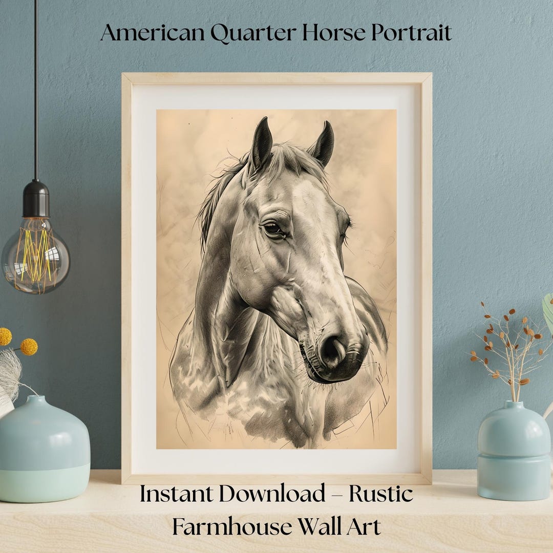 Quarter Horse Drawing – Realistic Horse Portrait Sketch, Vintage ...