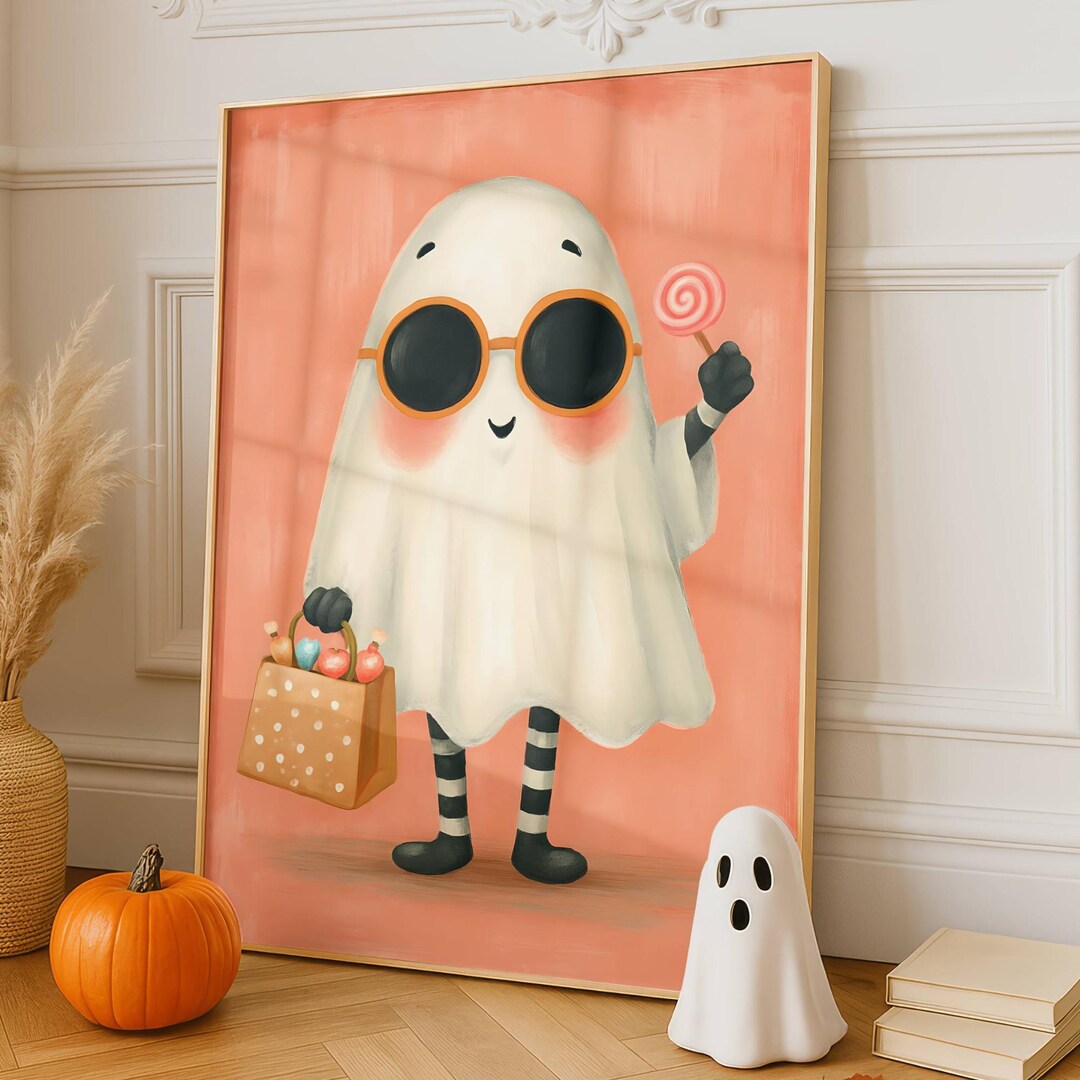 Cute Ghost Halloween Wall Art Printable – Pastel Kawaii Fall Decor With ...