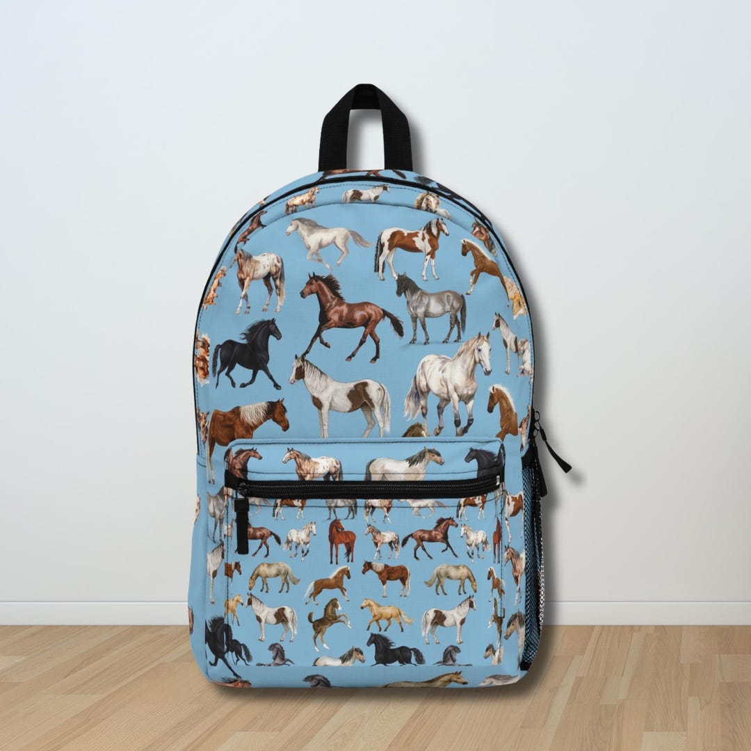 Blue Horse Backpack, Equestrian School Bag, Western Horse Print Bookbag ...