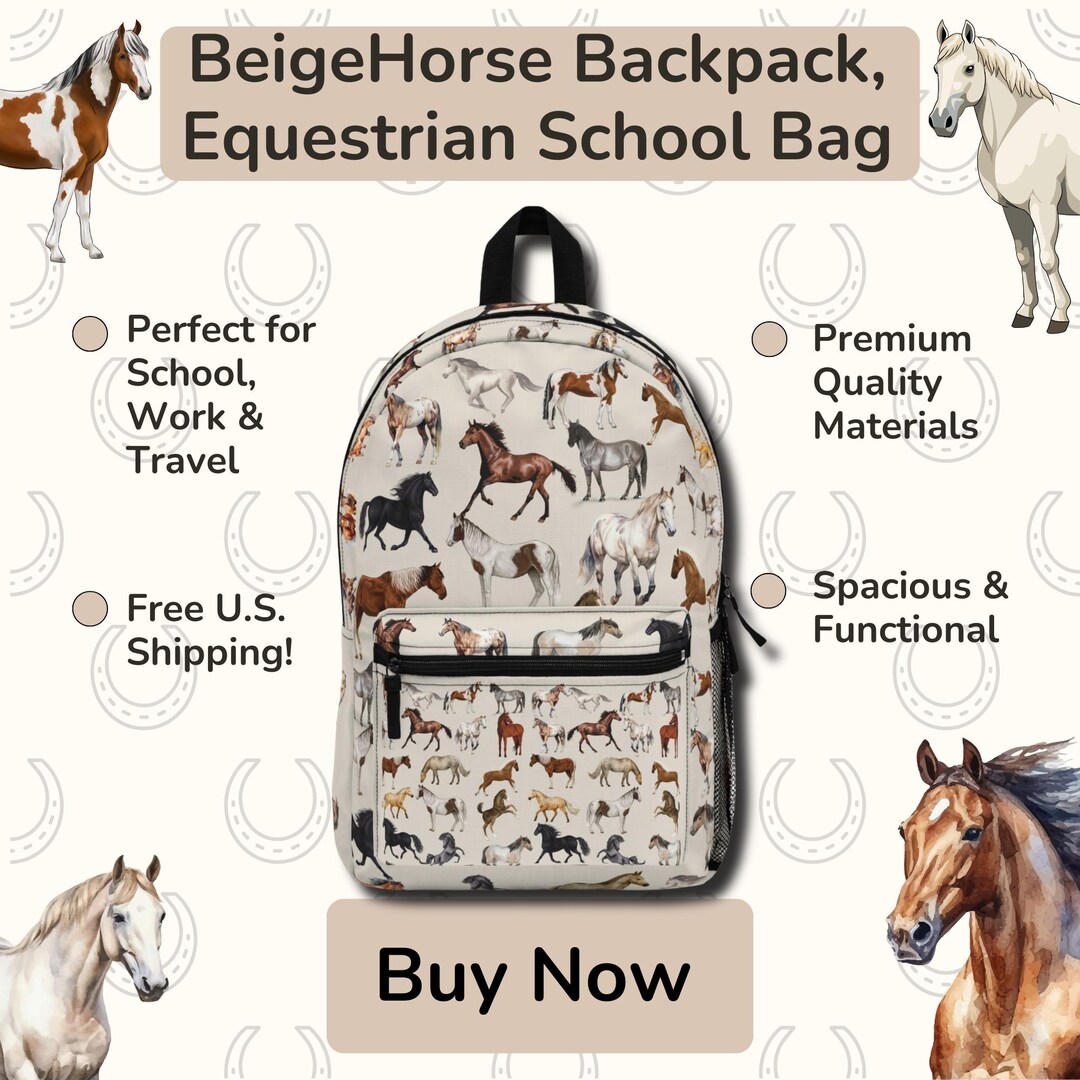 Beige Horse Backpack – Equestrian Laptop Bag, Western Horse Lover Gift ...
