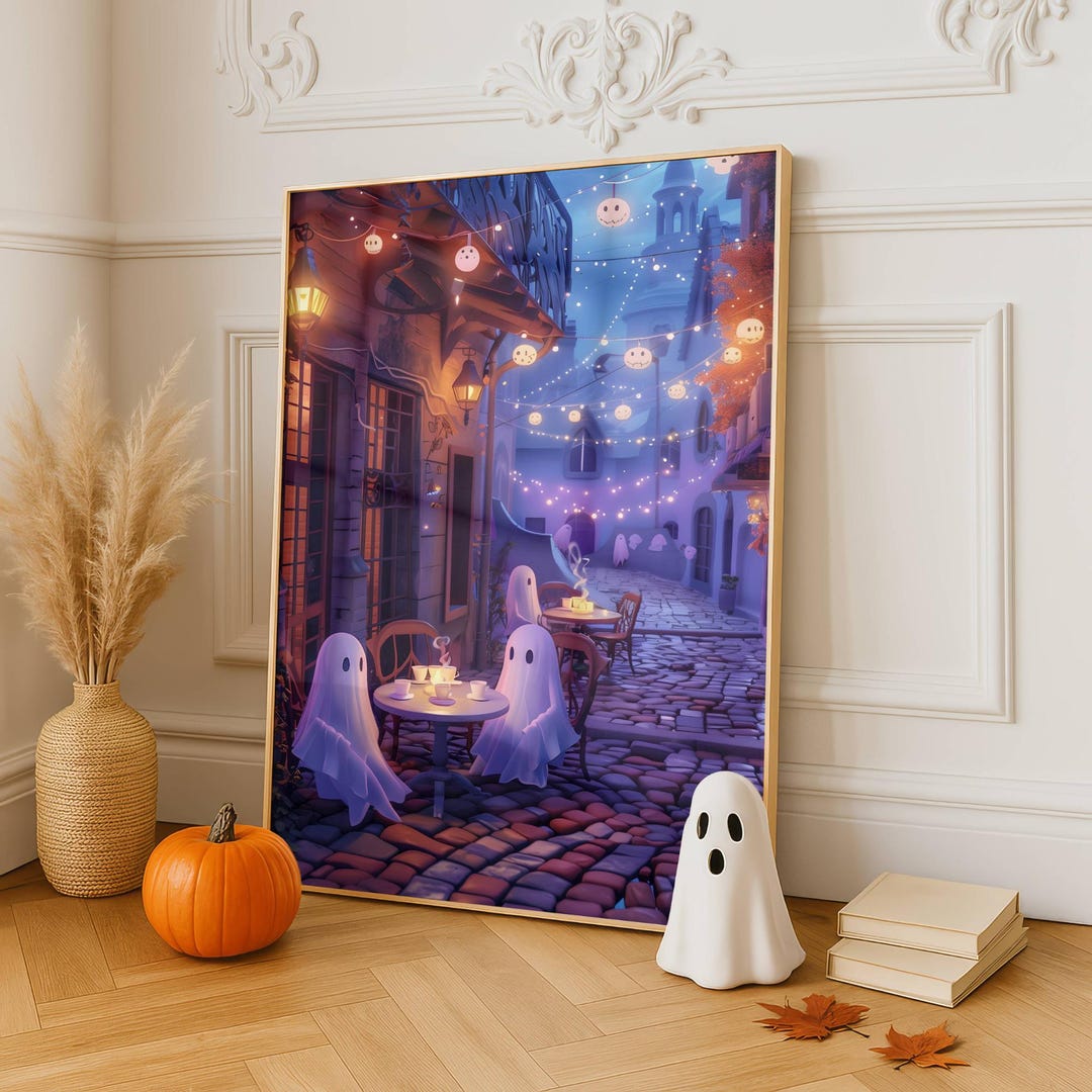 Cute Ghost Café Halloween Printable Wall Art Digital Download Spooky ...
