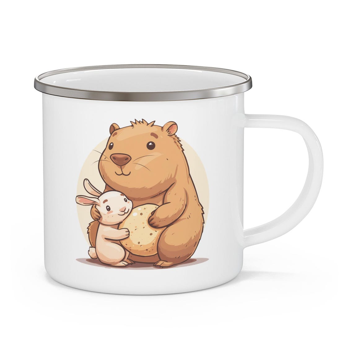 Capybara and Rabbit White Enamel Camping Mug 12oz. - Kid Gift,mom Gift ...