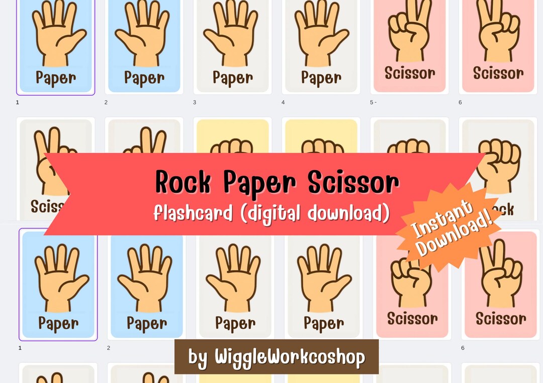 Rock Paper Scissors Flashcards – Printable Game Cards for Kids (digital ...