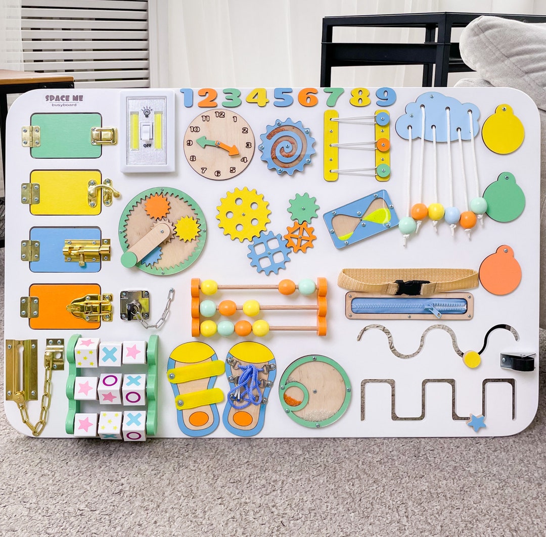 Custom Wooden Montessori Busy Board for Babies, Toddler Sensory Board ...