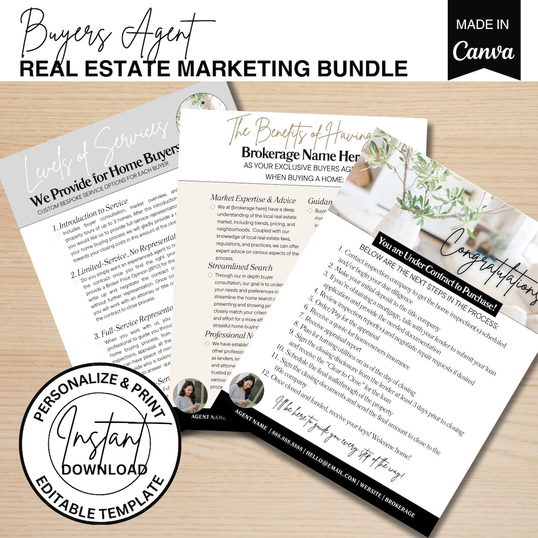 Buyer Agent BUNDLE, Real Estate Realtor Marketing, 3 Editable Canva ...