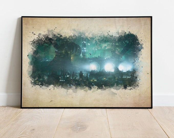 Midgar final Fantasy 7 Travel Poster, Retro Vintage Illustration, PC ...