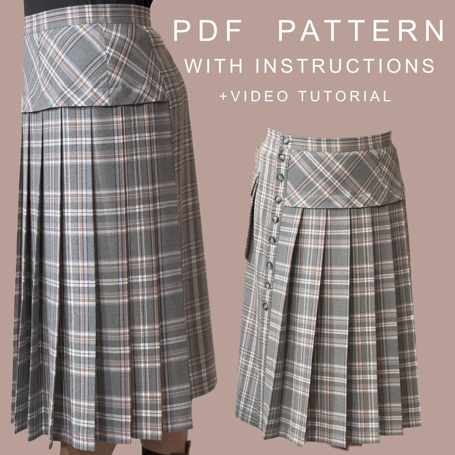 Pleated Skirt Pattern PDF, Skirt With Buttons, Pockets Skirt Pdf, Long ...