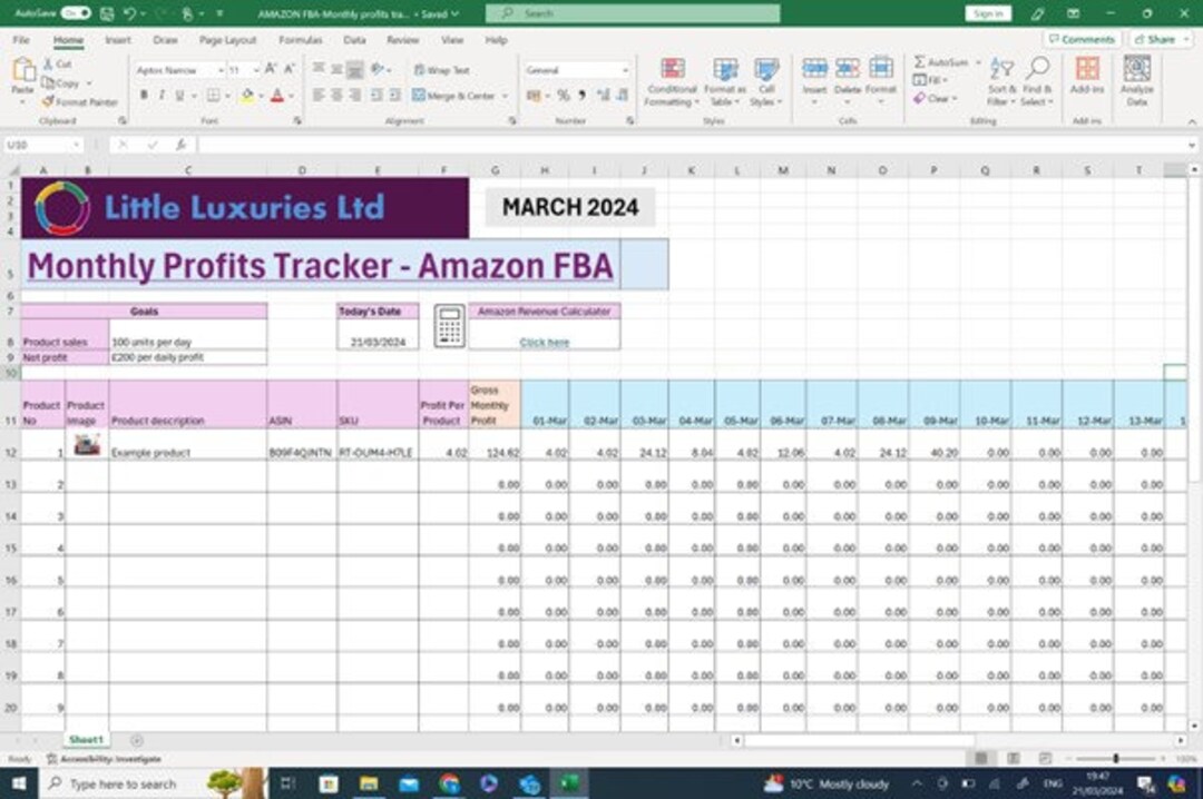 Amazon FBA Excel Spreadsheet UK, Monthly Profit Tracker, Profit Calculator E-commerce - Etsy