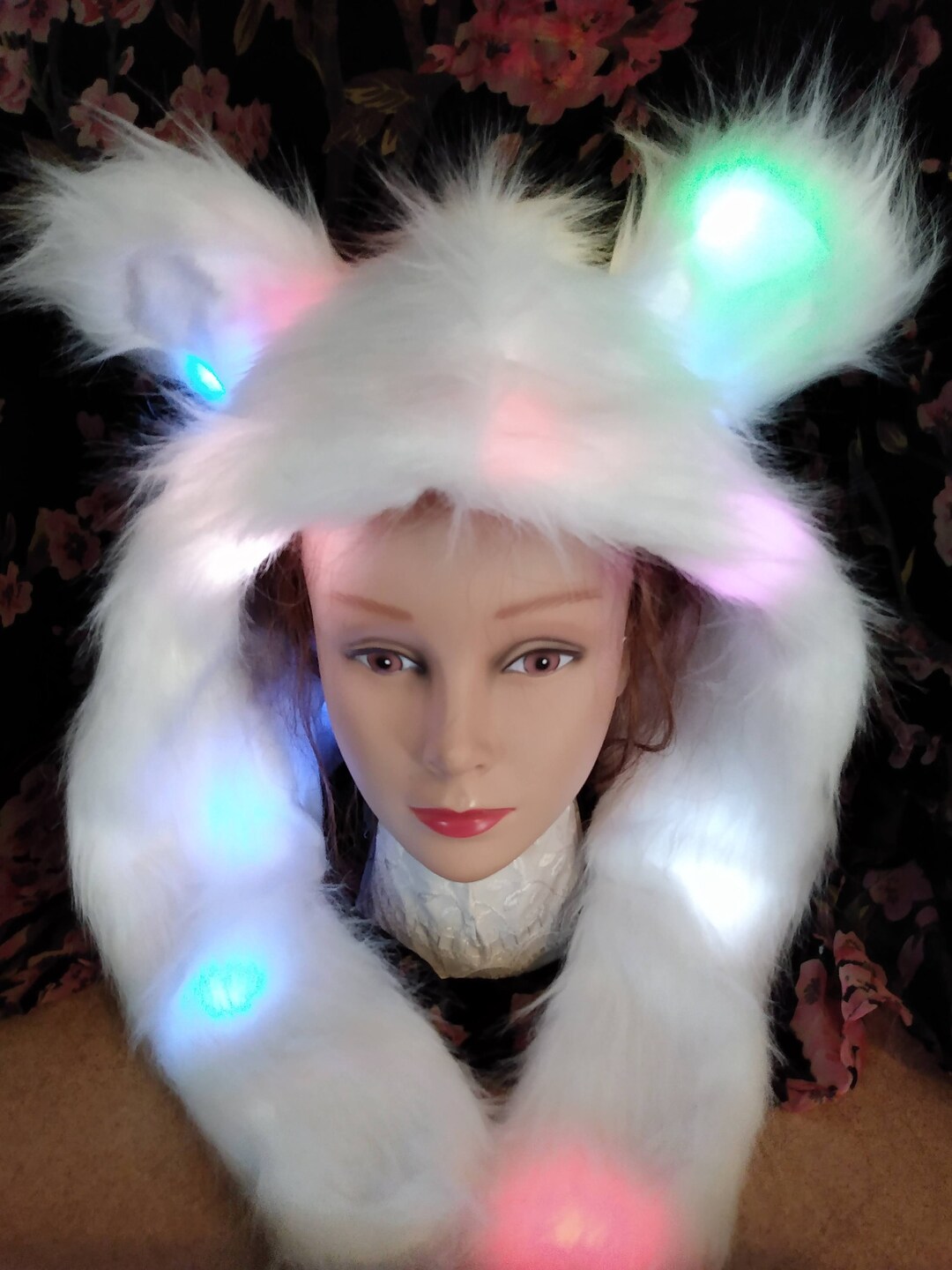 Faux Fur BLINKY Bear Hood, Lightweight Rainbow Lights Hood, Festival ...