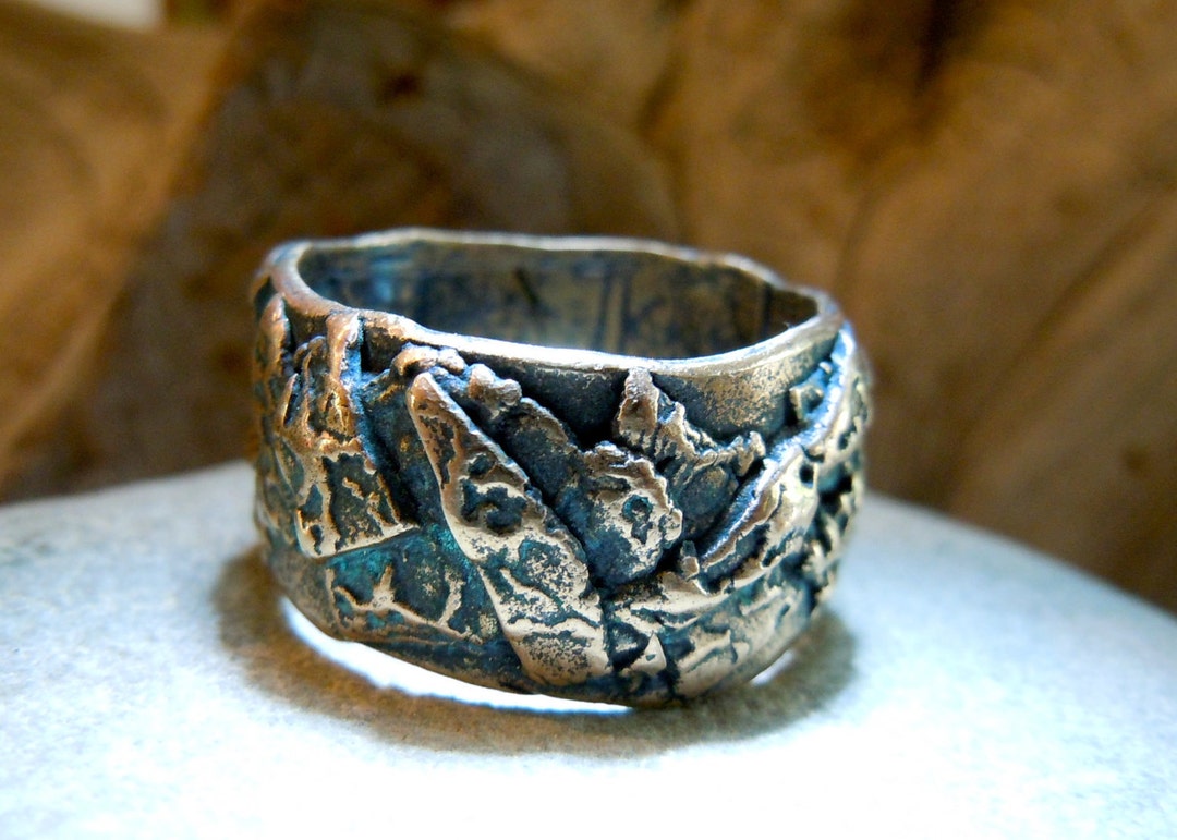 A03 Wedding Bronze Precious Metal Ring Band Layered Natural Irregular ...