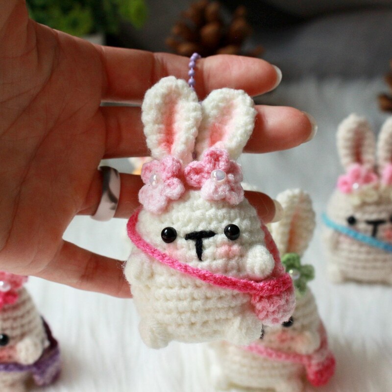 Fluffy Bunny Keychain - Etsy