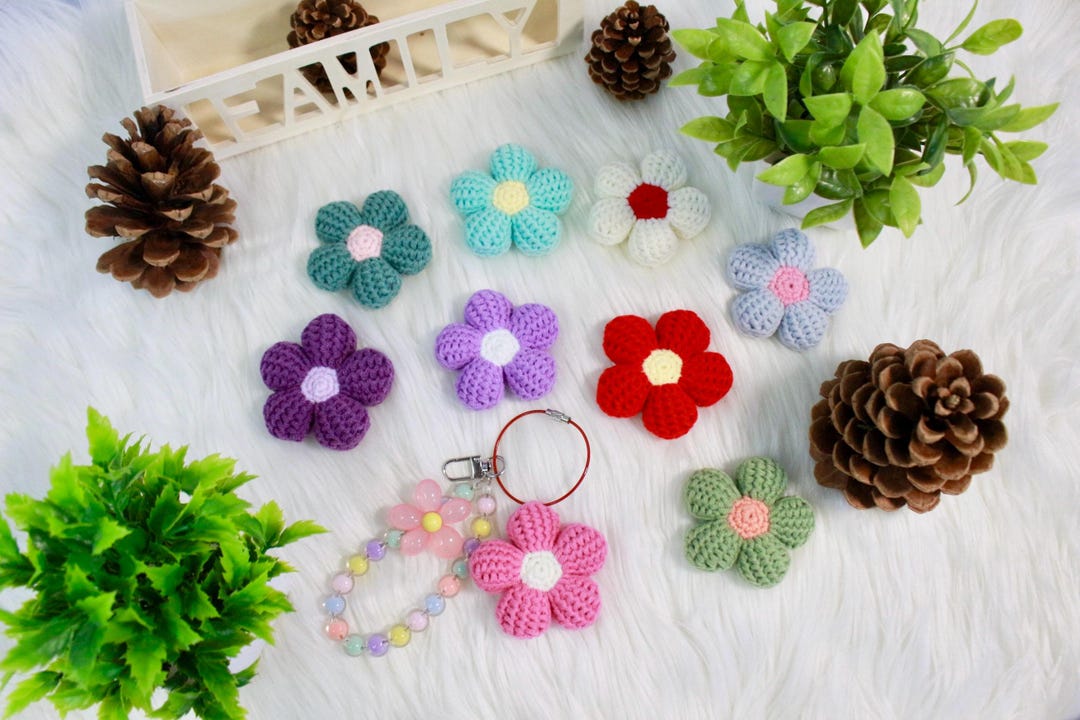 Flower Crochet Keychain Crochet Flower Keychain Crochet Flower for ...