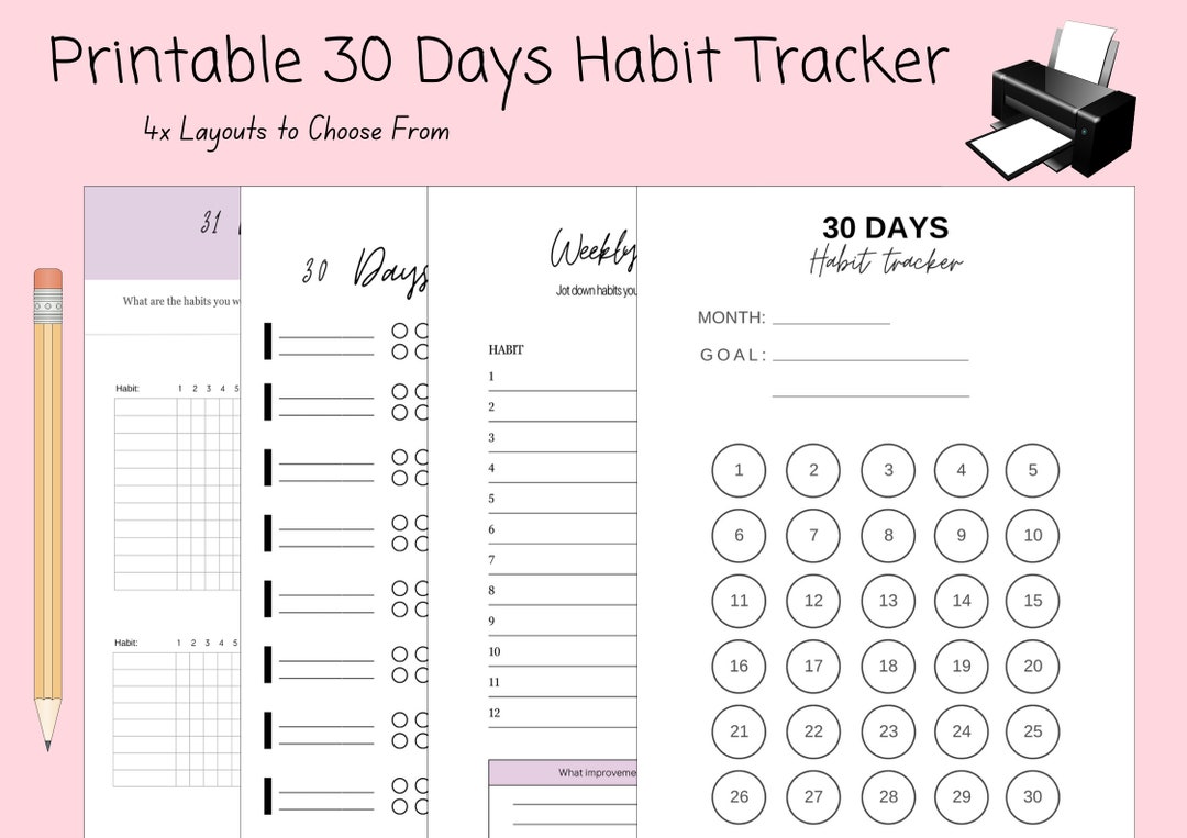 Printable 30 Days Habit Tracker With Multiple Layouts to Choose From - Etsy