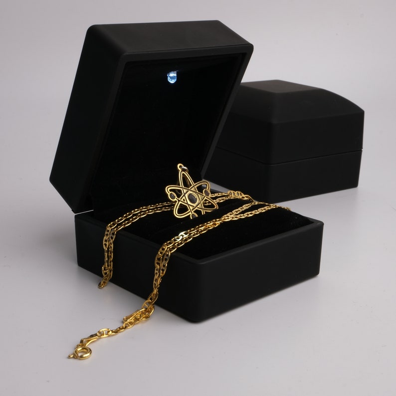 14K Gold Atom Necklace Solid Gold Atomic Symbol Pendant Science Jewelry ...