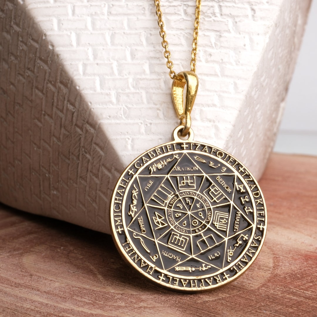 14K Solid Gold Seven Archangels Necklace, Seal of Seven Archangels ...