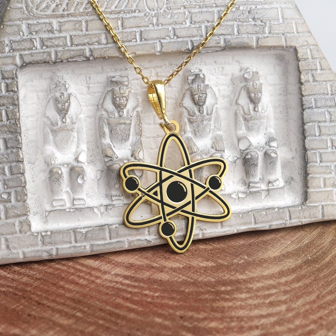 14K Gold Atom Necklace Solid Gold Atomic Symbol Pendant Science Jewelry ...