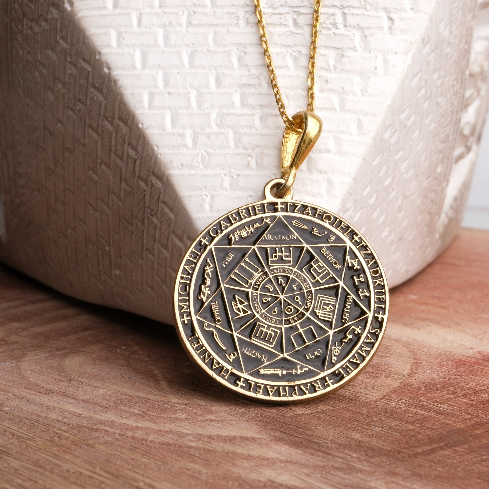 14K Solid Gold Seven Archangels Necklace, Seal of Seven Archangels ...