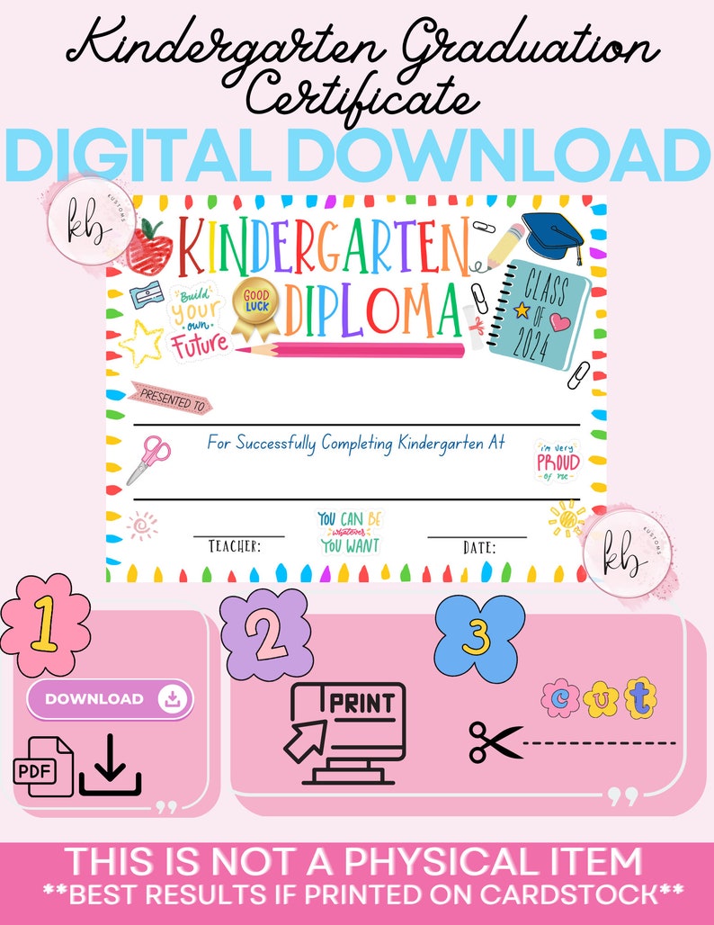 Printable Kindergarten Graduate Certificate for a Girl, Kindergarten ...