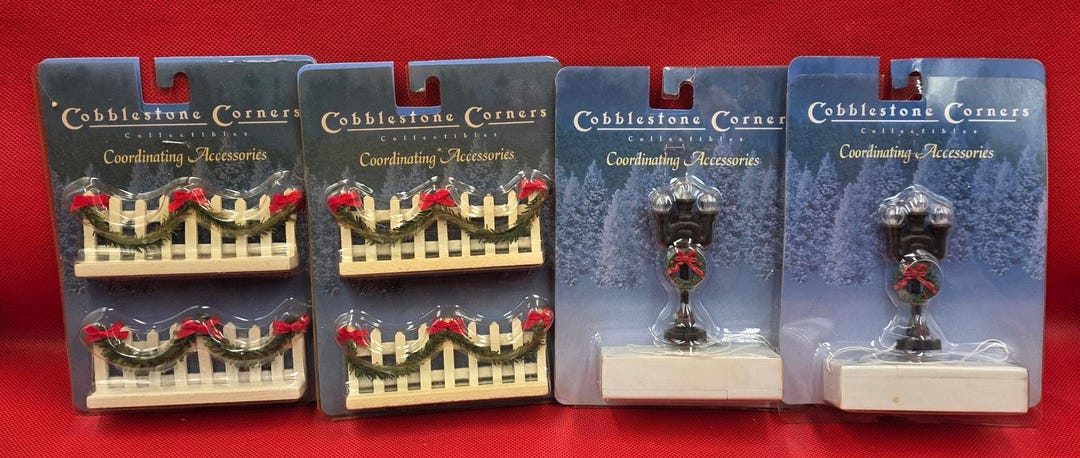 6 Cobblestone Corners Coordinating Accessories Fencing Wreaths Lighted ...