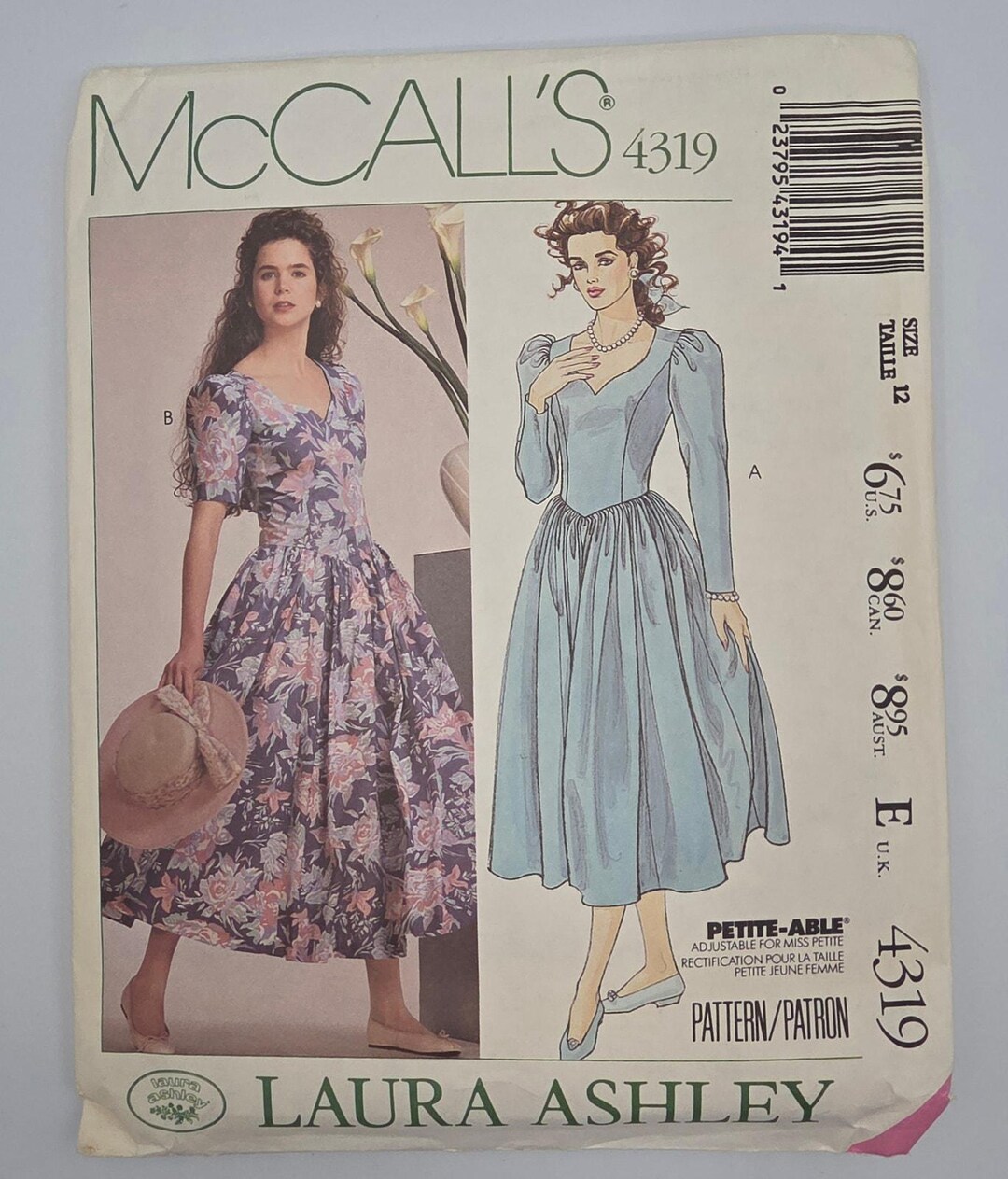 80s Mccalls Sewing Pattern Laura Ashley Womens Dress 12 Gathered ...