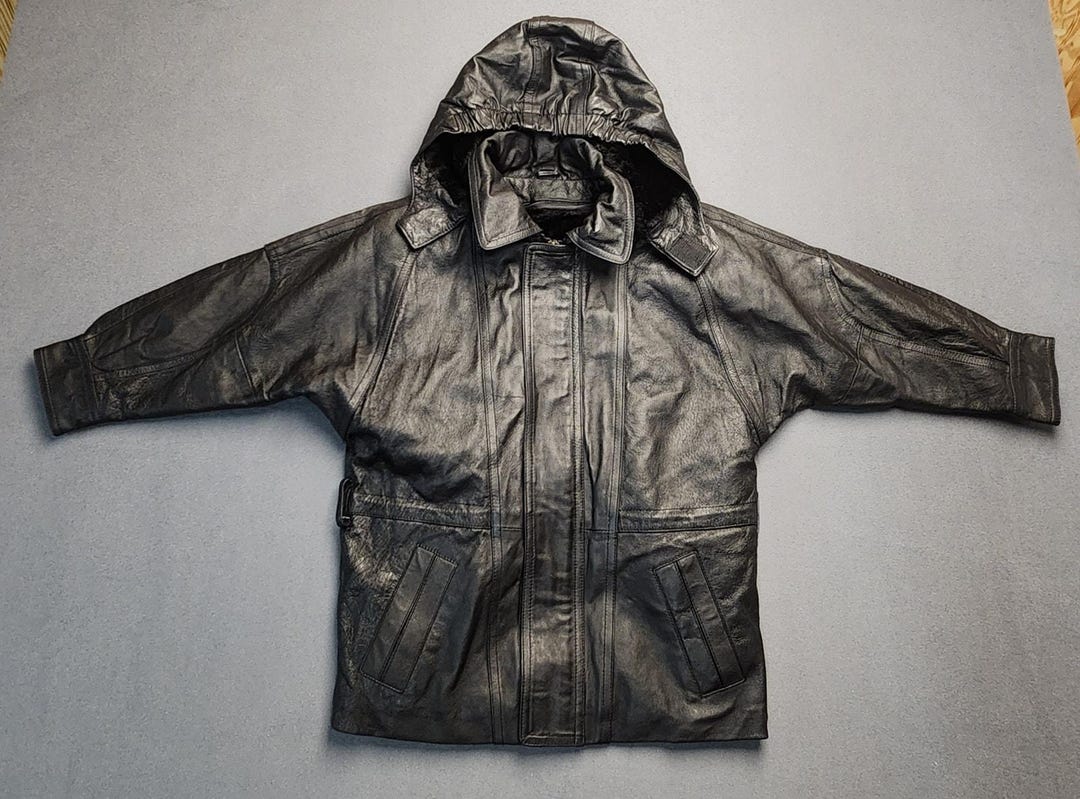 Ben Z Genuine Black Leather Insulated Full Zip Hooded Coat Jacket Boys ...