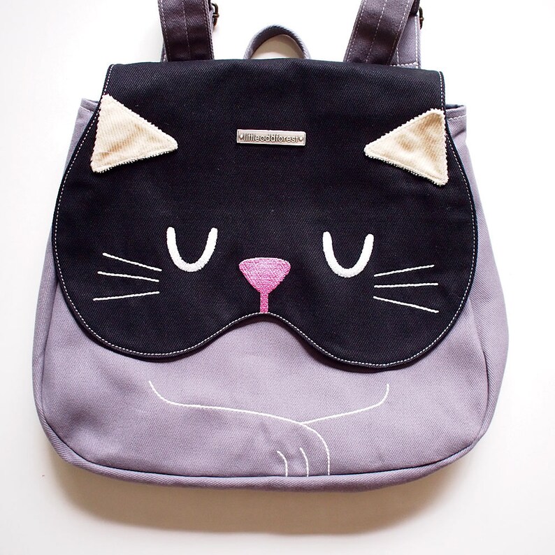 Cute Black CAT Backpack Vegan Kitty Cat Zip Pocket Bag | Etsy