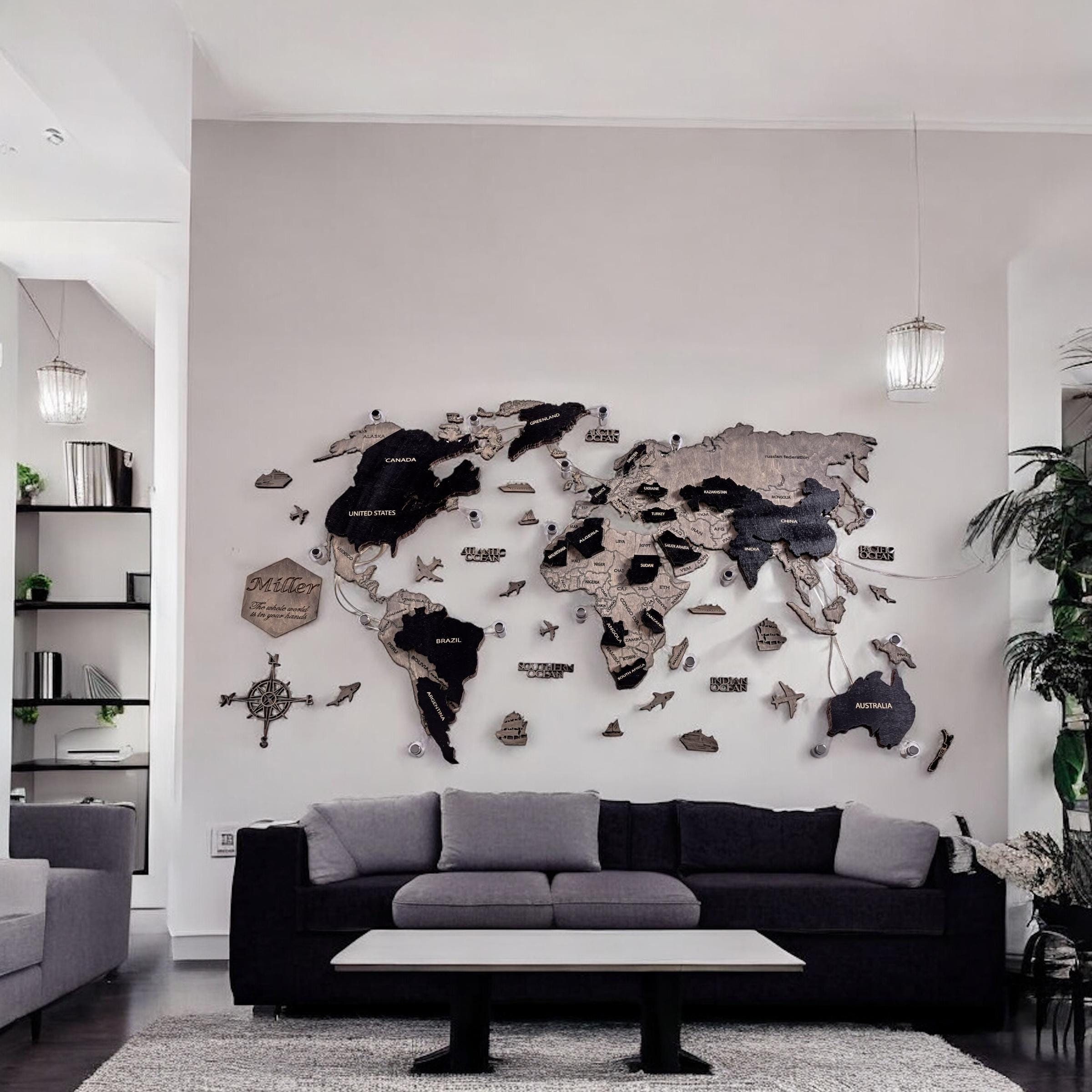 3D Wooden World Map LED Lights, Interactive Wall Art for Kids, Teens ...