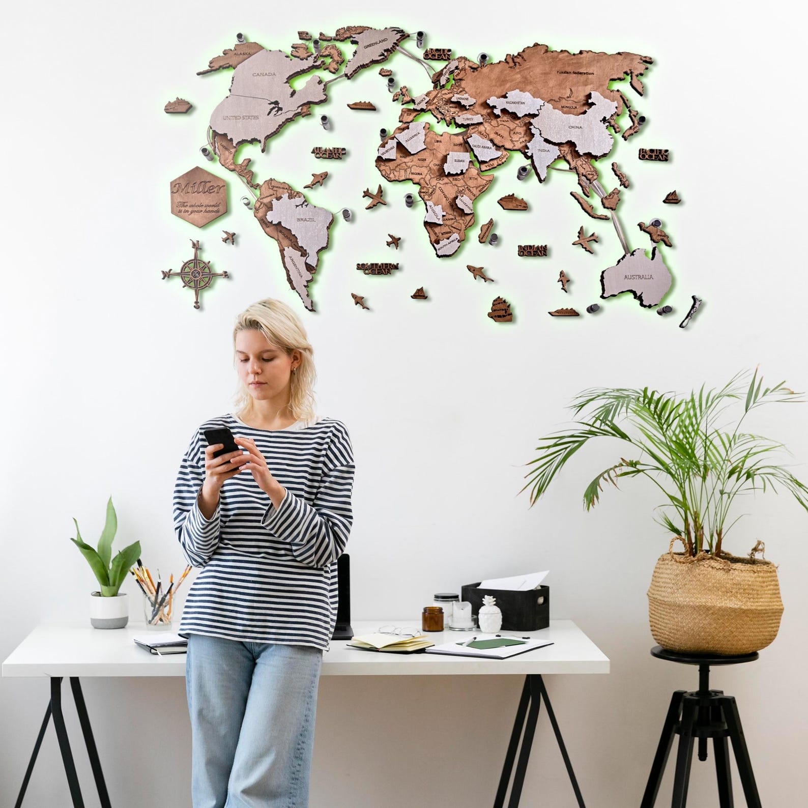 LED Travel World Map Pin Board Personalized, 5th Anniversary Gift ...