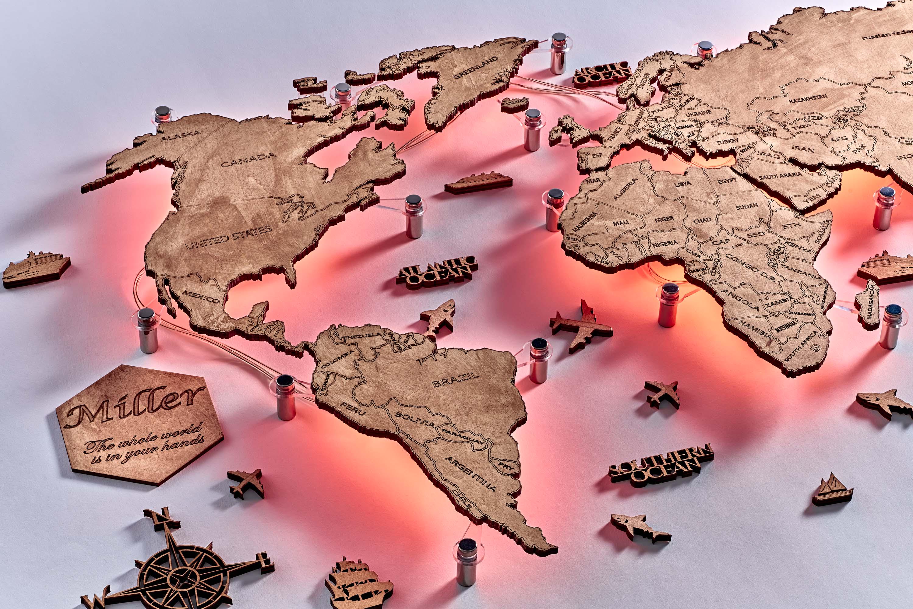 LED Travel World Map Pin Board Personalized, 5th Anniversary Gift ...