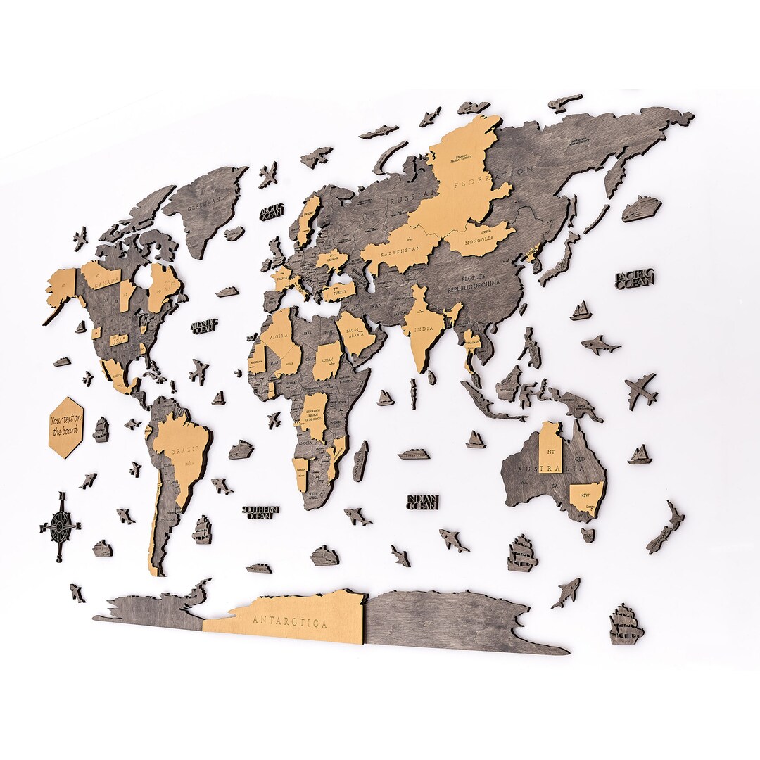 Wood Map of the World Travel Wall Décor, World Traveler Gift ...