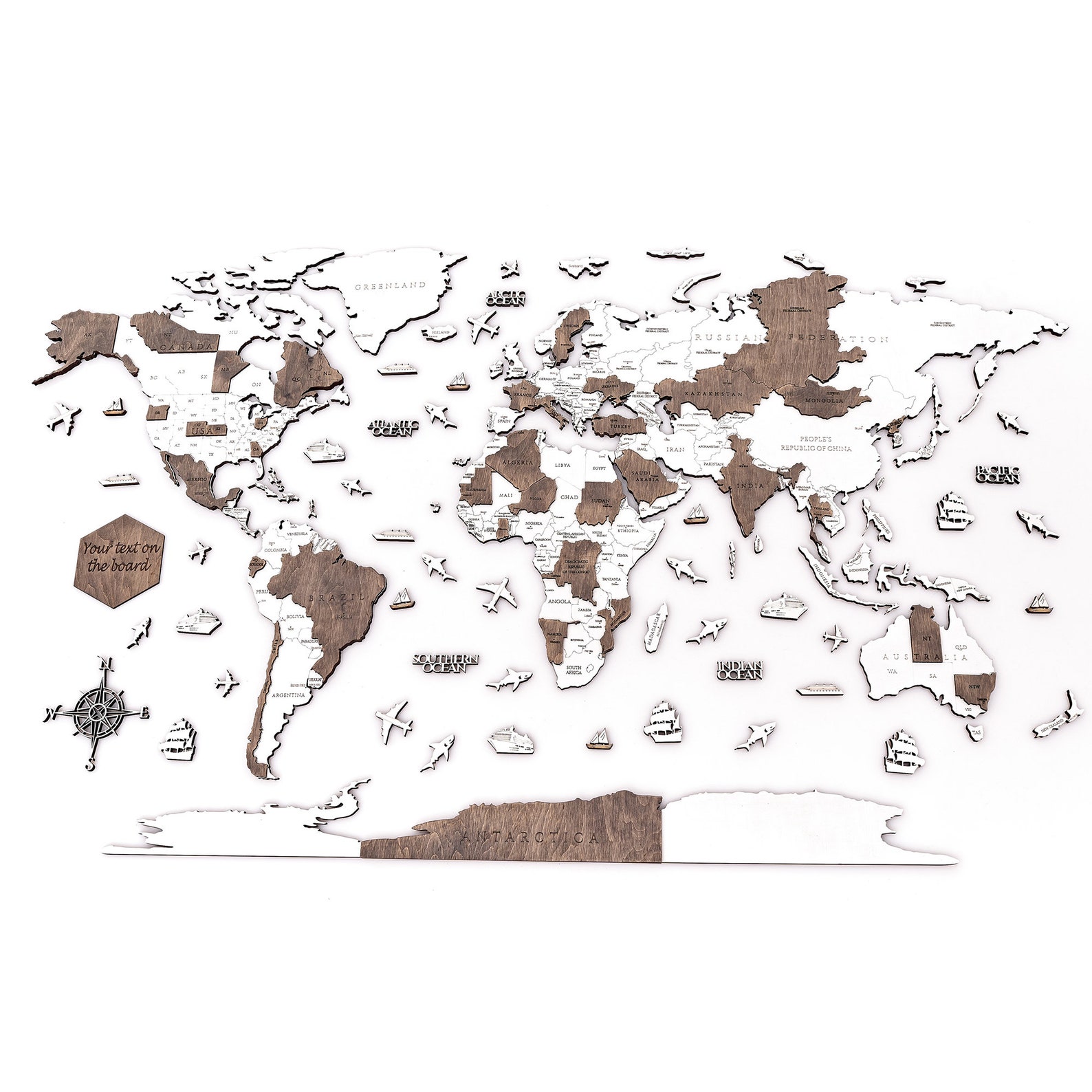 World Map Wall Art, Wooden World Map, Wall World Map, Natural 3D Wood ...