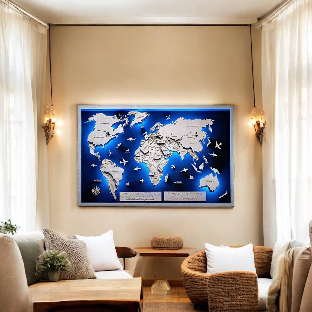 LED Wooden World Map 3D Wooden Decor LED Backlit Display Custom Wooden ...