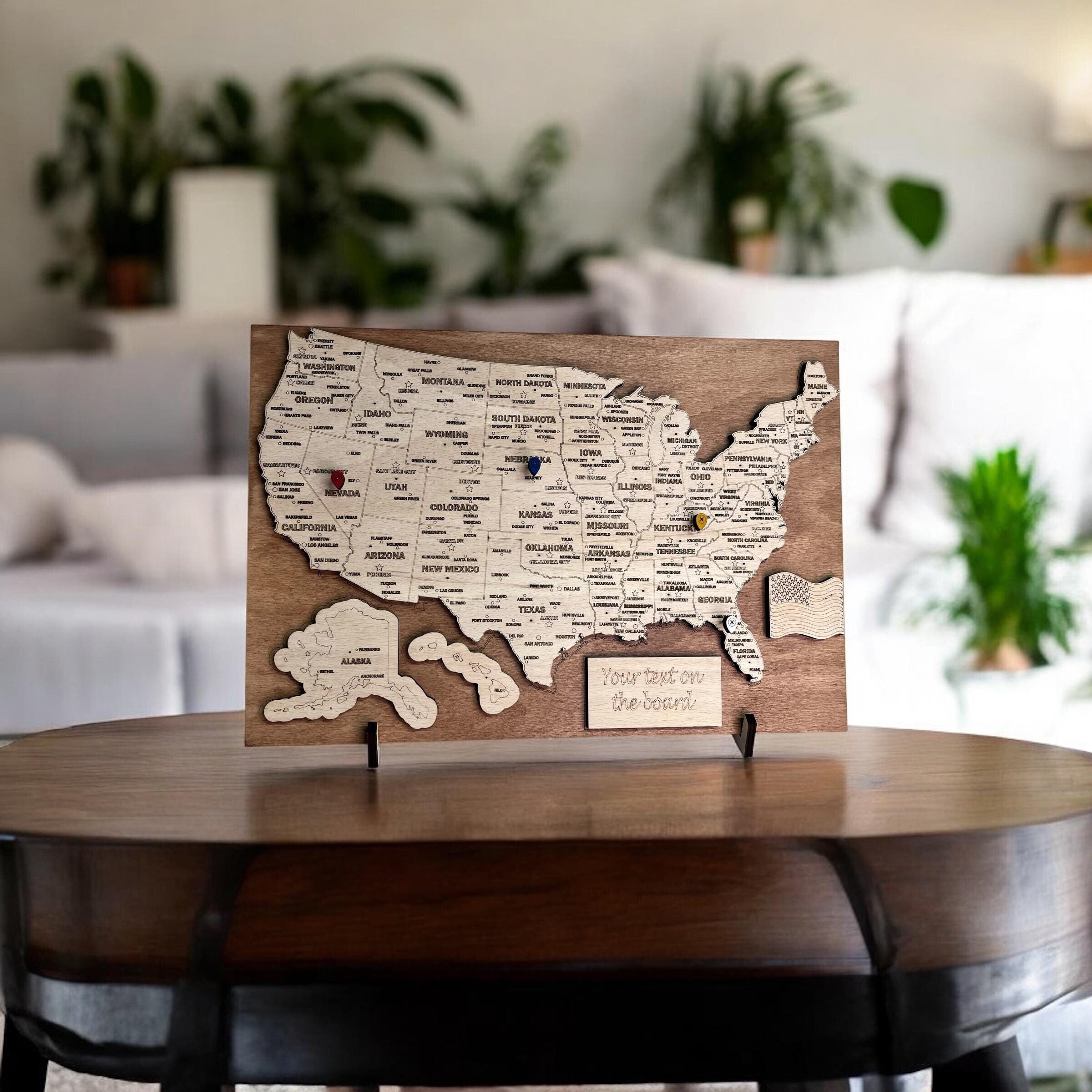 Framed American Art US Map With Pins, Home Decor, Wall Display, United ...
