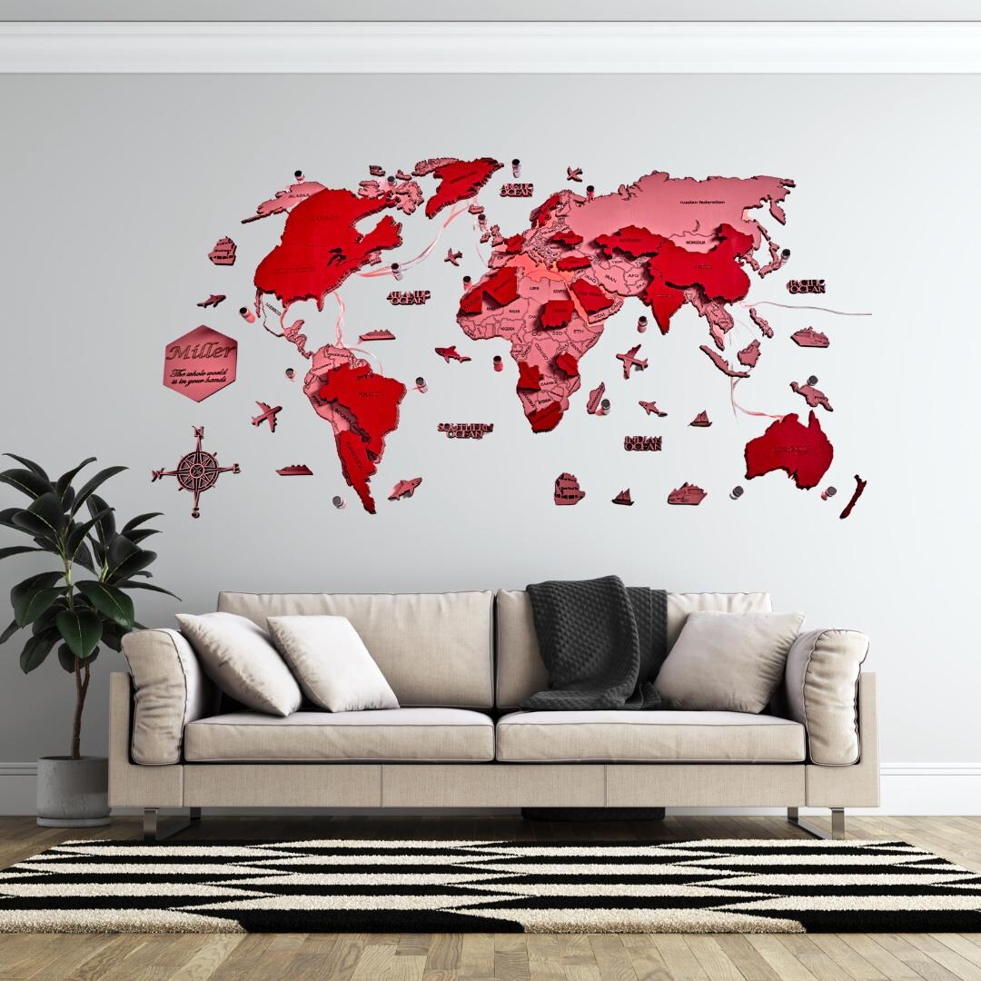 3D World Map Minimalist LED Wooden World Map 3D Wall Art Large LED Wood ...